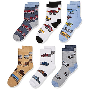 Jefferies Socks Little Boys Trains Trucks Cars Pattern Crew Socks 6 Pack, Multi, Small