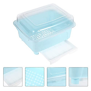 Hemoton Dish Drying Rack with Lid Cover Nursing Bottle Holder Kitchen Plate Cup Dish Drying Rack Tray Cutlery Dish Drainer Kitchen Cabinet Organizer Blue