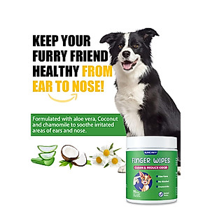 GJYC PET Ear Finger Wipes for Dogs & Cats - Natural Ingredients Gently Remove Ear Wax, Debris - Soothes & Deodorizes - Relieve Ear Itching & Inflammation with Aloe, 55 Count
