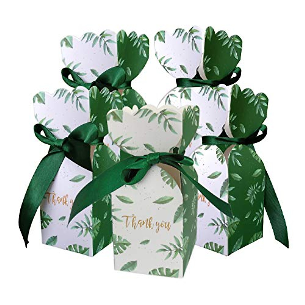 Lontenrea 50 Pcs Candy Boxes Wedding Birthday Party Favor Gift Box with 50pcs Black Green Ribbon Decoration