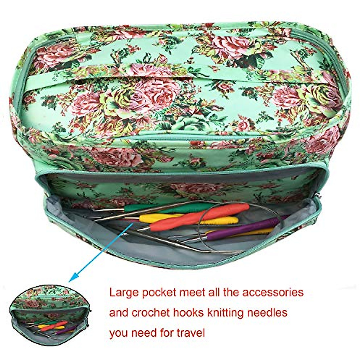 Weabetfu Knitting Bag Large Size,Yarn Storage Organizer Tote Bag Holder Case Cuboid with Zipper Closure and Pocket for Knitting Needles Crochet Hooks Project Accessories,Easy to Carry(Up to 14 Inch)
