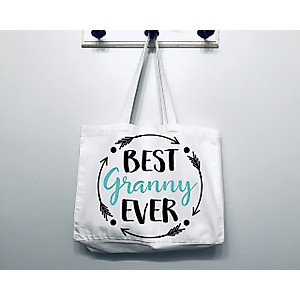 COCOVICI Granny Tote Bag | Grandma Gifts | Granny Gifts | Granny Christmas Gift | Christmas Gift from Grandkids (Best Granny Ever Turquoise/Black Font)