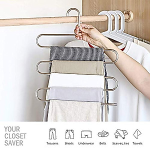 Pants Hangers S-Shape Trousers Hangers Stainless Steel Clothes Hangers Closet Space Saving for Pants Jeans Scarf Hanging Silver (4 Pack)