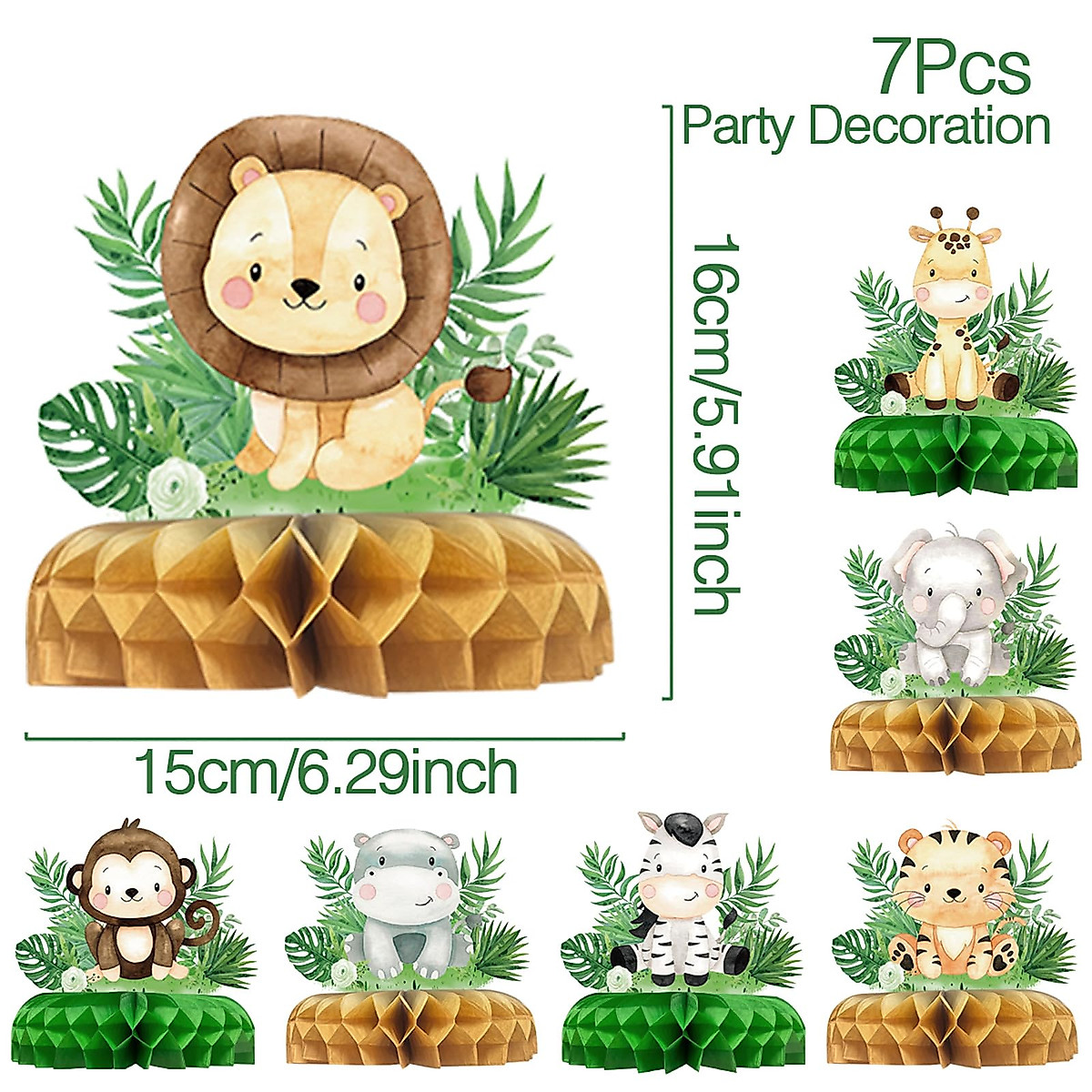 Safari Baby Shower Honeycomb Centerpiece Table Decorations 7pcs Jungle Animals Party Supplies for Baby Shower Boy Decoration Wild One Birthday Outfit Boy Girl Gender Reveal Safari Party Decor Supplies