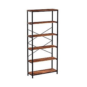 Kemanner 5-Tier Industrial Style Bookcase, Vintage Free Standing Bookshelf, Rustic Wood Bookcases Furniture (Brown.)