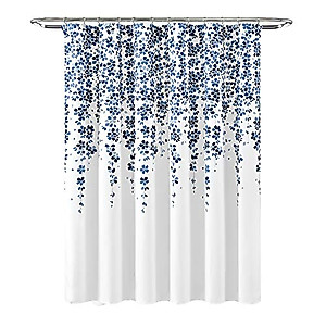 Lush Decor Weeping Flower Shower Curtain-Fabric Floral Vine Print Design, 72" x 72", Navy & Blue