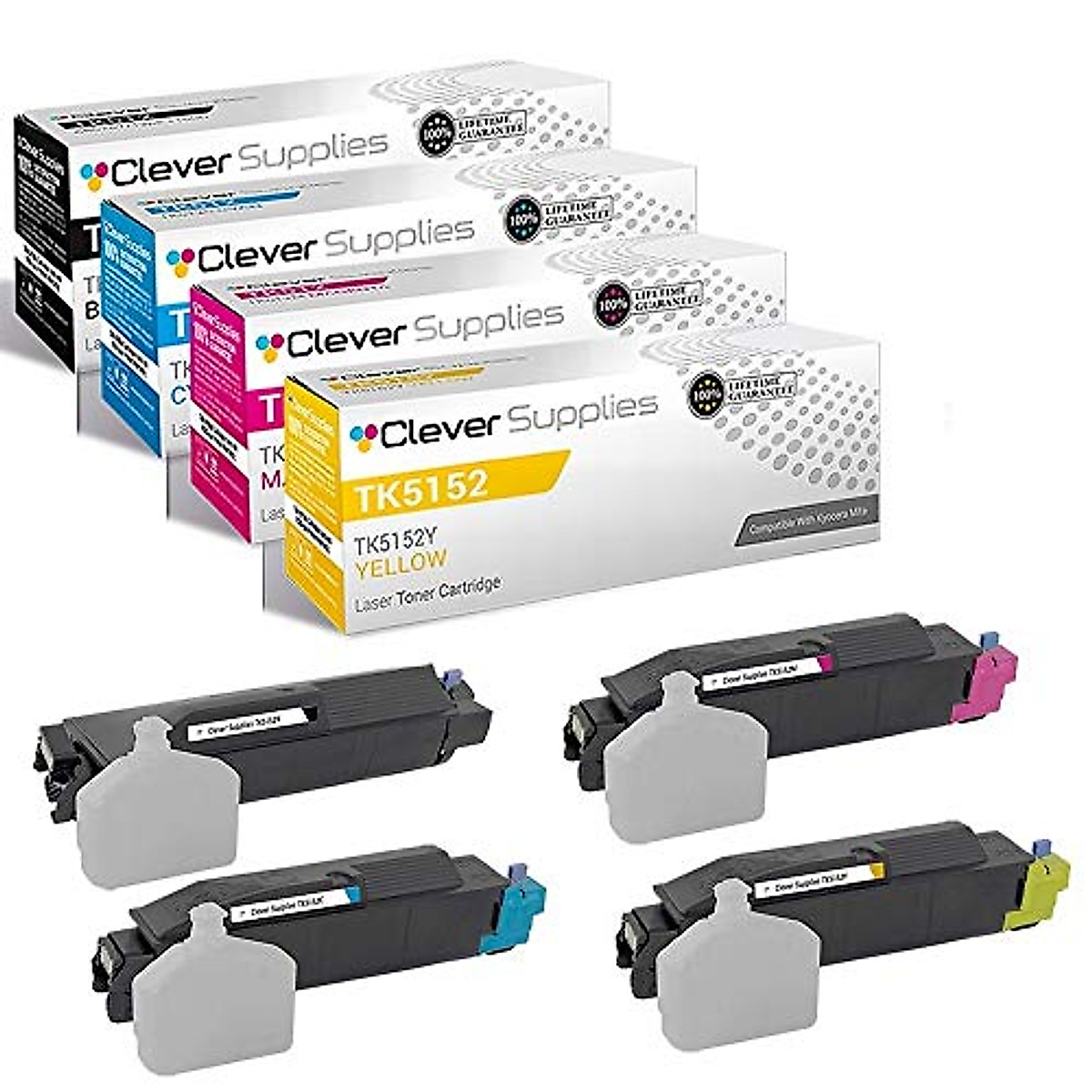 CS Compatible Toner Cartridge Replacement for Kyocera-Mita TK5152 TK5152K Black TK5152C Cyan TK5152M Magenta TK5152Y Yellow ECOSYS M6035cidn ECOSYS M6535cidn ECOSYS P6035cdn 4 Color Set
