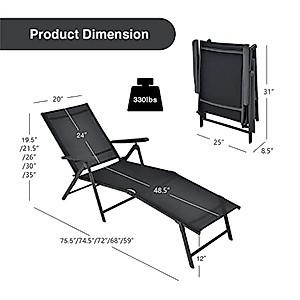 FKSDHDG Patio Folding Chair 2 Piece Outdoor Portable Recliner Gray