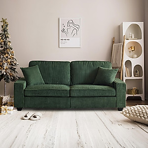 VINGLI Loveseat Sofa Couches for Living Room Green, 83" Big Comfy Sofa Couch Wide Armrest Couches with USB Charging Port Deep Seat Sofa Modern Couch Corduroy Sofa with 2 Throw Pillows