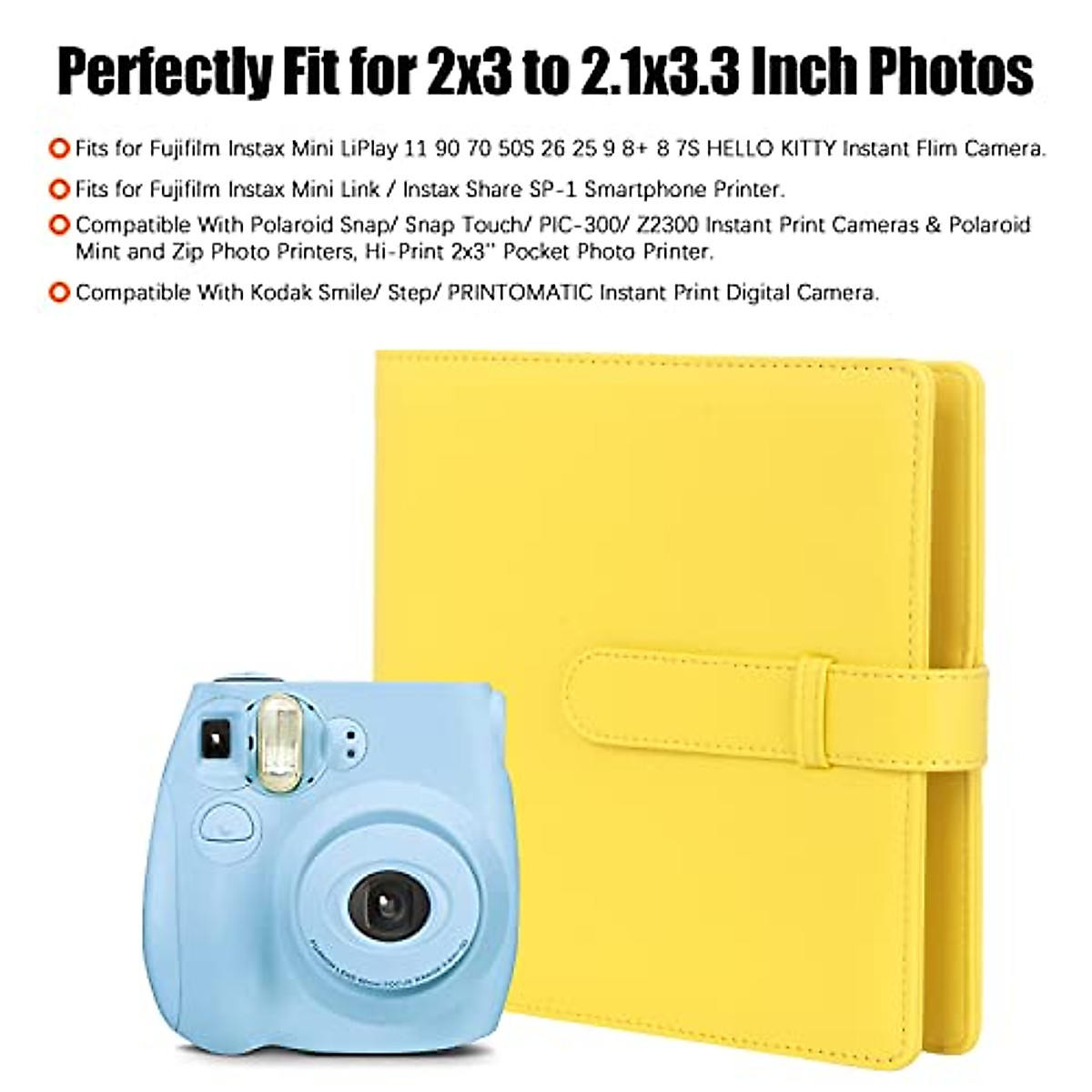 256 Pockets Photo Album for Fujifilm Instax Mini 11 12 9 7+ 40 Evo Liplay 90 8 Instant Camera/Mini Link SP-1 Printer, Photo Album for Polaroid Zink 2x3" Photo/Mint Zip Instant Camera Printer (Yellow)