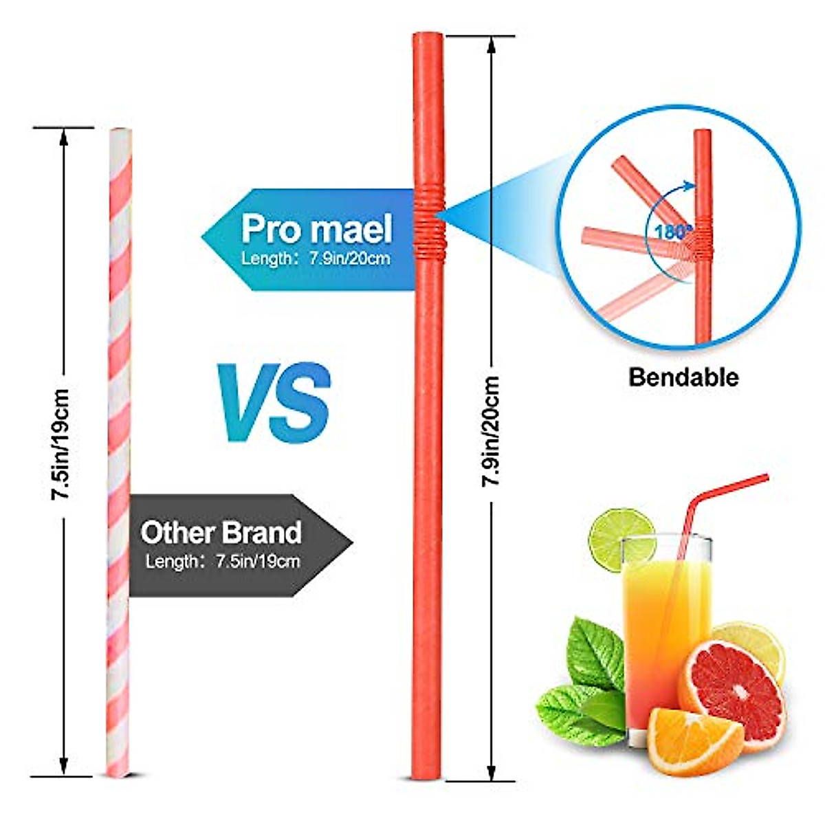 Pro Mael 200-Pack Paper Drinking Straws Biodegradable, Flexible Straws Bulk for Juices, Shakes, Smoothies - Disposable& Eco-Friendly Straw for Birthdays, Weddings & Party (5 Colors)