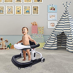 Baby Walker, 3-Gear Height Adjustable Foldable Infant Toddler Walker with Foot Pads, Baby Walker with Wheels, Baby Walkers and Activity Center, Baby Walkers for Baby Boys and Baby Girls 6-24 Months