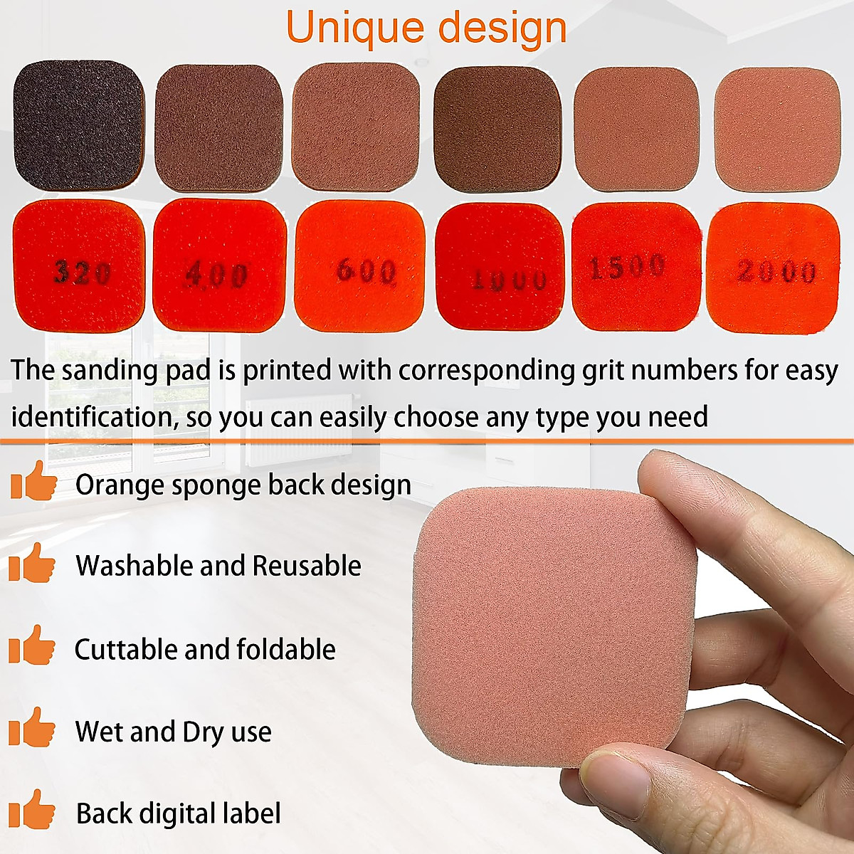 54 PCS 2 x 2 Inch Hand Sanding Pads - Soft Touch Sanding Pads from 320 to 3500 Grit - Ideal for Polishing Woods, Acrylics and Solid Surface