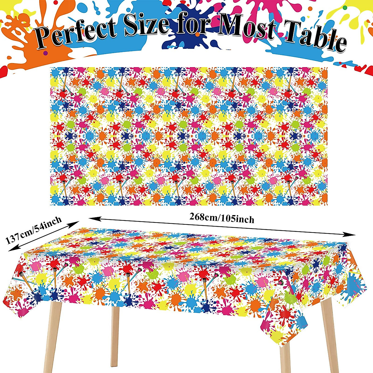 gisgfim 3 Pcs Art Paint Tablecloth Party Supplies Art Theme Birthday Party Decorations Creative Artist Painting Party Table Covers for Kids 105 x 54 inch
