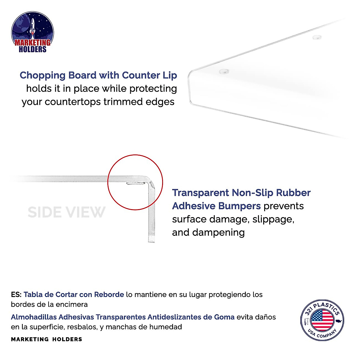 Clear Acrylic Cuttingboard with Lip and Rubber Anti Skid Feet 12" x 11" Charcuterie Board Restaurants Home or Commercial Kitchens by Marketing Holders