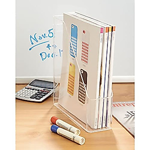 mDesign Plastic Slim Vertical File Folder Bin Storage Organizer with Handle - Hold Notebooks, Binders, Envelopes, Magazines for Home Office, Work Desktops, Ligne Collection, 2 Pack - Clear