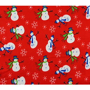 Polar Fleece Fabric Anti Pill Prints Snow Man - RED / 60" Wide/Sold by The Yard S-249