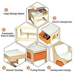 Kinfant Toddler Table and Chair Set - Activity Table for Toddlers with Double Side Detachable Tabletop, 3 in 1 Wood Activity Table for Toddlers Arts, Crafts, Drawing & Reading (Orange)