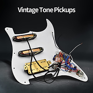 Colaxi Guitar Pickup Replacement Sturdy Easy Installation Loaded Prewired Pickup Pickguard Practical White Durable for Electric Guitar Parts, Black with Switch