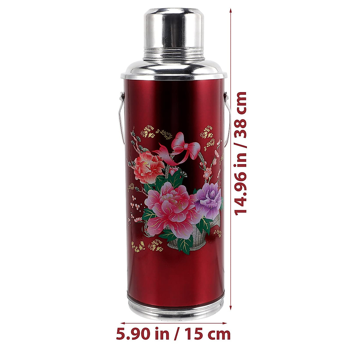 Happyyami Coffee Mug Vacuum Insulated Water Bottle Chinese Style Retro Double Walled Thermal Hot Coffee Drink Dispenser Mug for Home Travel 2L Insulated Water Bottles