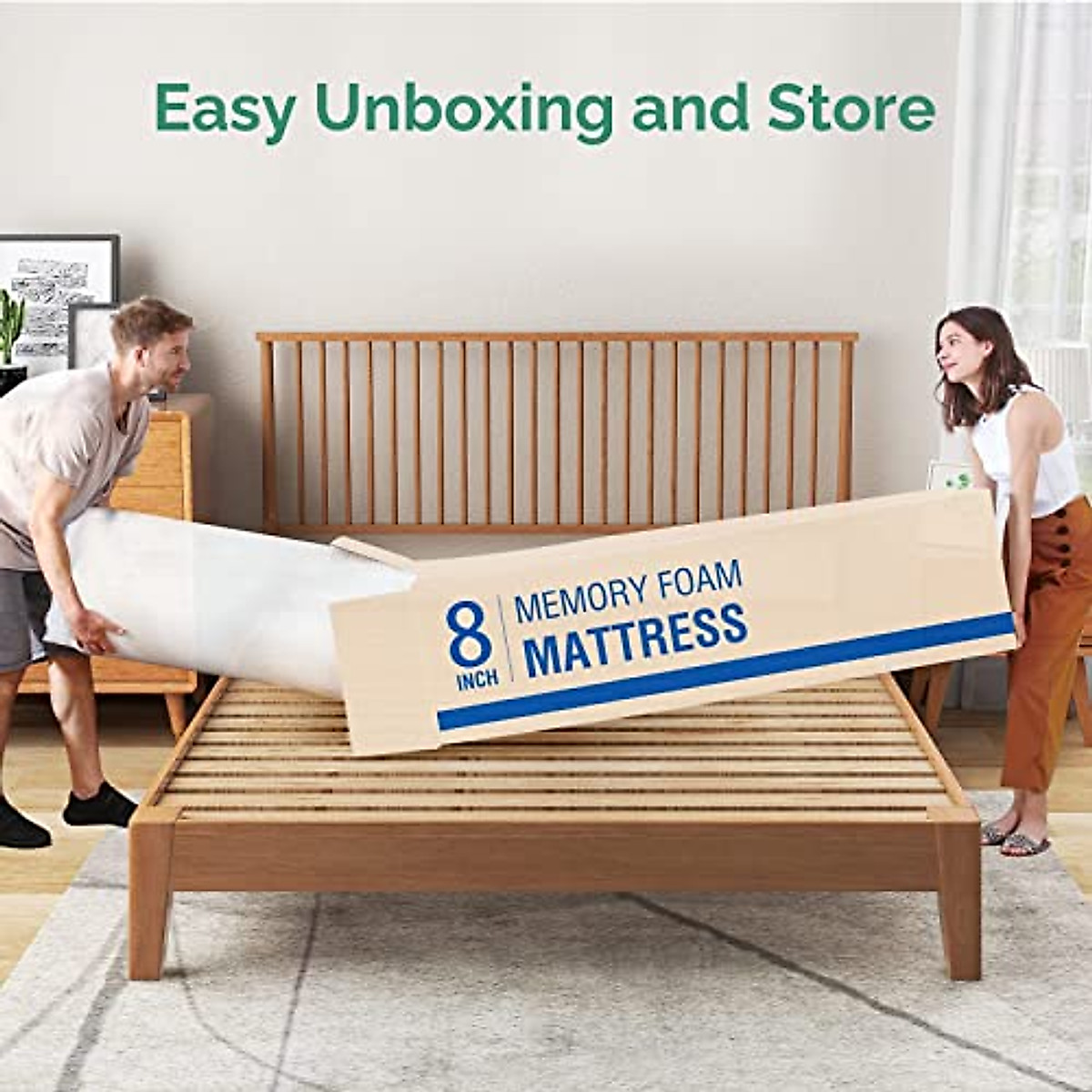 Twin Mattress, 8 inch Gel Memory Foam Mattress, Green Tea Cooling Gel Infused, Medium Firm Feel with Motion Isolating for Pressure Relief, Distributes Weight Evenly (Twin)