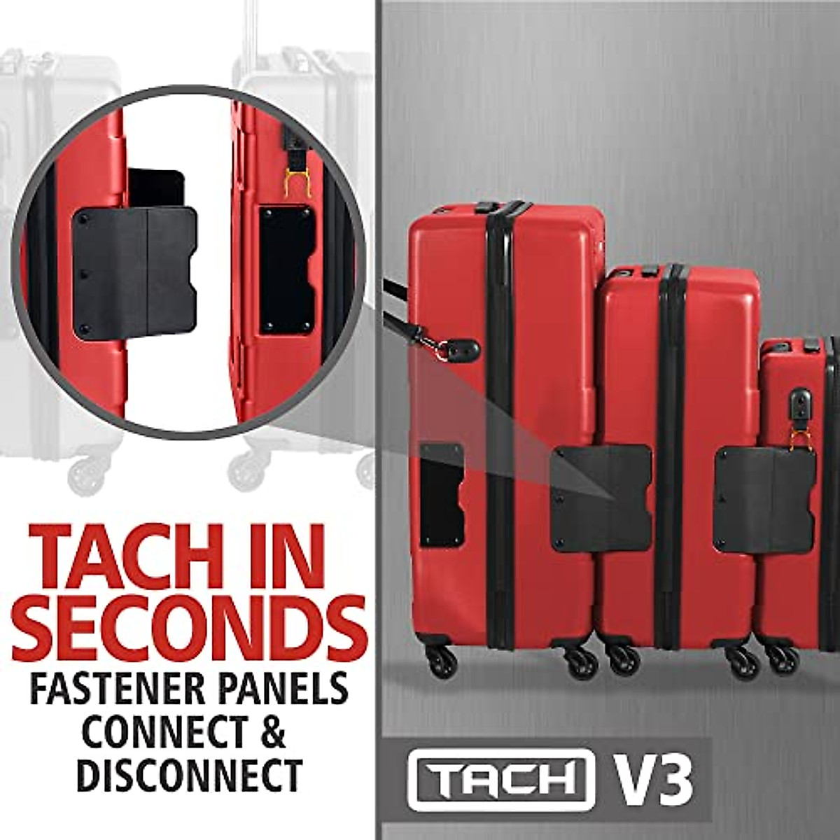 Tach V3 3-Piece Hardcase Connectable Luggage & Carryon Travel Bag Set | Rolling Suitcase with Patented Built-In Connecting System | Easily Link & Carry 9 Bags At Once (wine red)