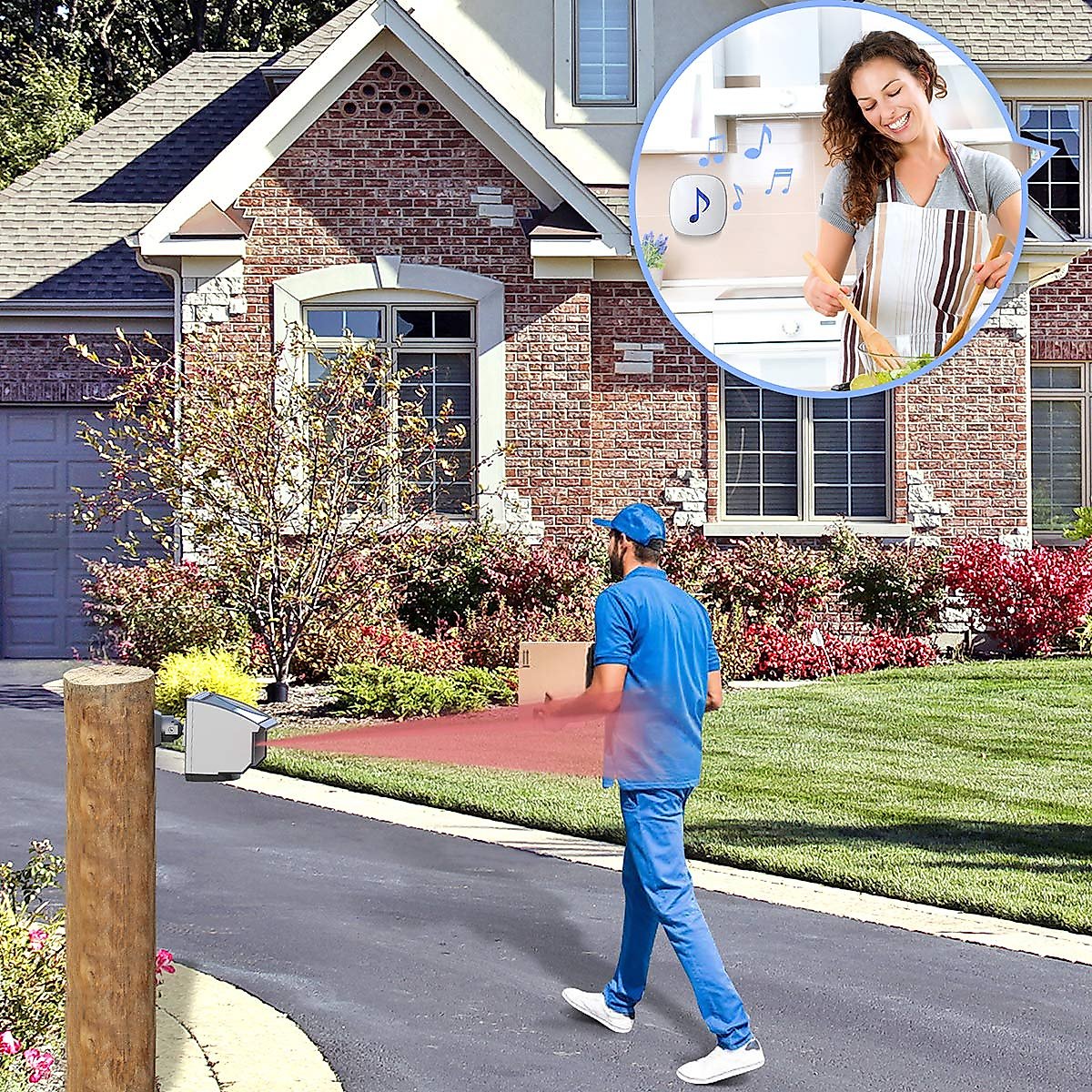 Htzsafe Solar Wireless Driveway Alarm System-1/4 Mile Long Transmission Range-Solar Powered No Need Replace Batteries-Outdoor Weatherproof Motion Sensor DIY Security Alert-1 Receiver and 2 Sensors KIT
