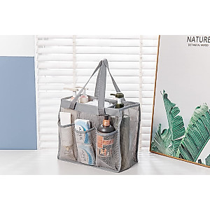 Jelier Mesh Shower Tote Caddy with Separated Main Compartment,Portable Toiletry Bag for Bathroom College Dorm Gym Camping (grey)