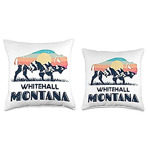 Whitehall, MT Vintage Montana Souvenirs Whitehall Montana Vintage Hiking Bison Nature Throw Pillow, 18x18, Multicolor