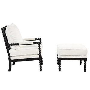 YISH SG000780ABK Modern Lounge Accent Velvet Single Sofa Chair with Ottoman and Armrests Pad, Upholstered Armchair for Living Room Bedroom Office, Black&White