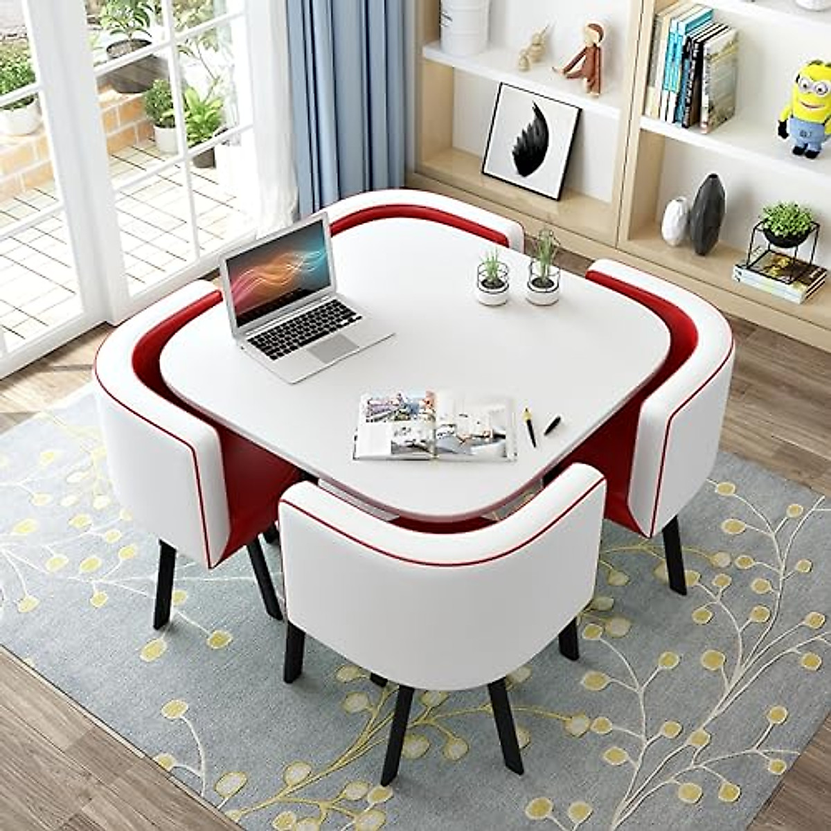 Office Conference Table Business Coffee Table Set, Kitchen Breakfast Bar Table and Chair Set, Modern Conference Room Coffee Table with Chair, Cafe Balcony Living Room Simple Dining Table ( Color : Lem