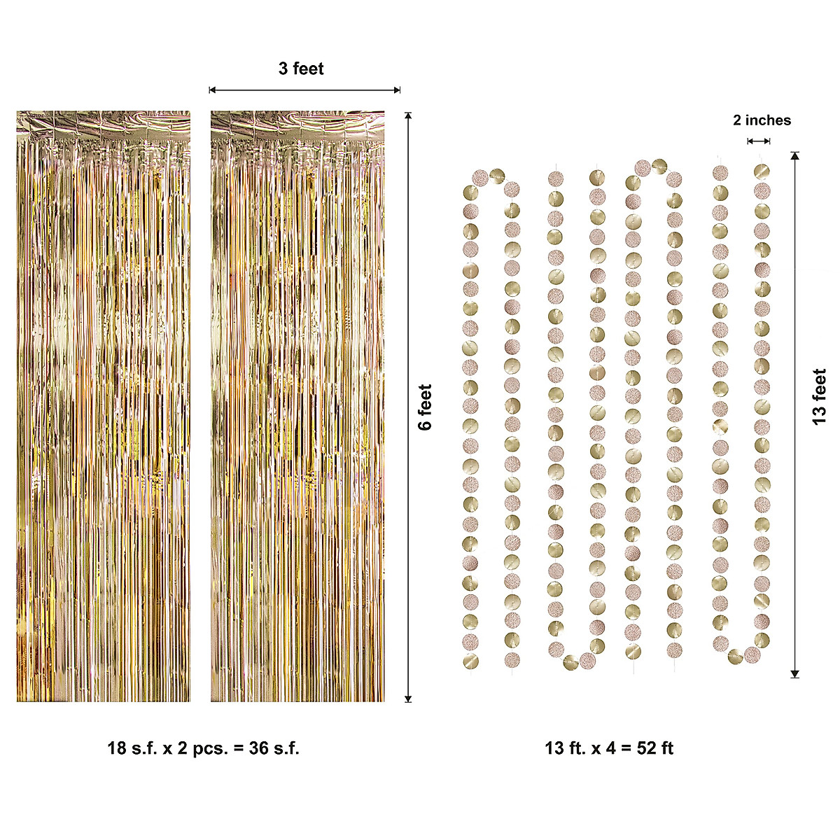 Decor365 Champagne Gold Foil Tinsel Fringe Curtain backdrop Hanging Circle Garland for Birthday Party Decoration Bridal Baby Shower Bachelorette Graduation Ramadan Party Supplies