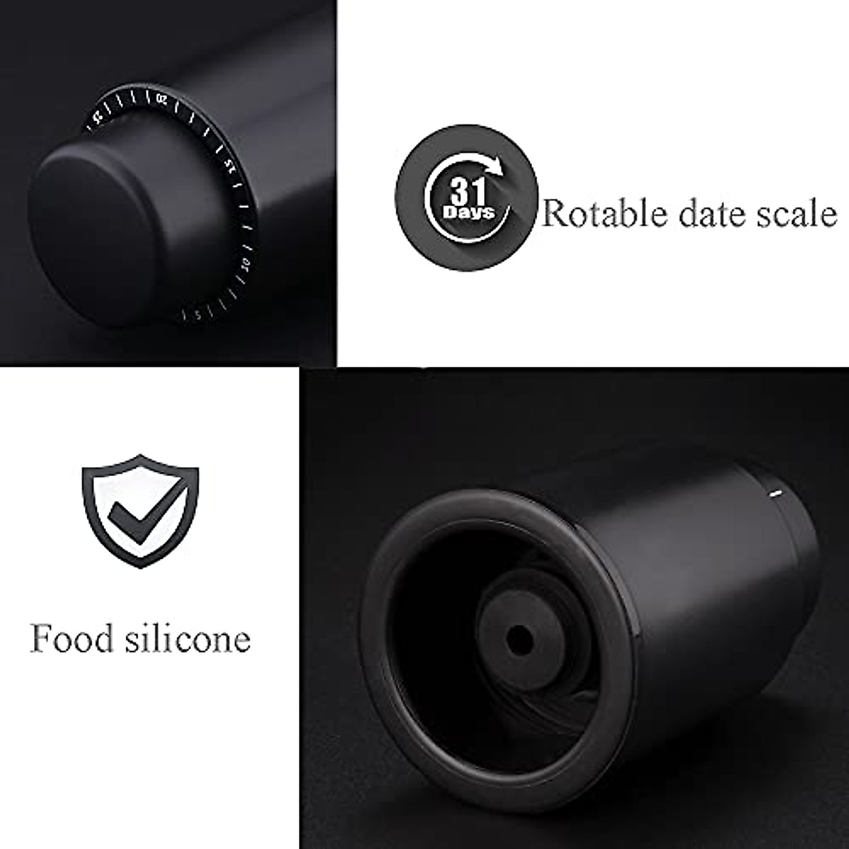 Wine Stoppers, Vacuum Wine Bottle Stoppers 4 Pack, Reusable Bottle Stoppers with Time Scale Record, Universal Wine Preserver, Wine Saver Wine Corks Wine Closer Wine Keeper Gifts for Wine Lovers