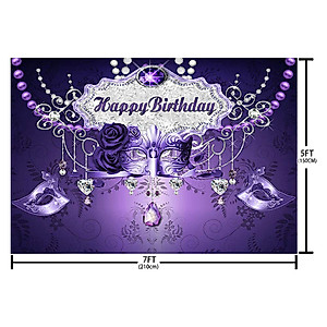 MEHOFOND Retro Masquerade Birthday Party Decorations Backdrop Mardi Gras Birthday Party Decoration Banner Purple Mask Birthday Supplies Photography Background Photo Booth Props Vinyl 7x5ft