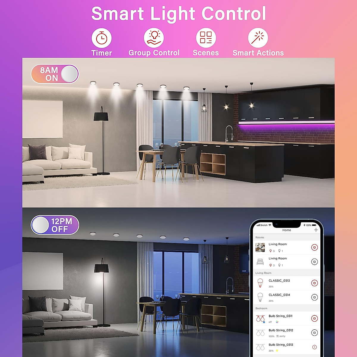 Sengled Smart Bulb, WiFi Light Bulbs, Color Changing Light Bulb, Smart Light Bulbs that Work with Alexa & Google Assistant, A19 RGB Alexa Light Bulb No Hub Required, 60W Equivalent 800LM CRI>90, 4Pack