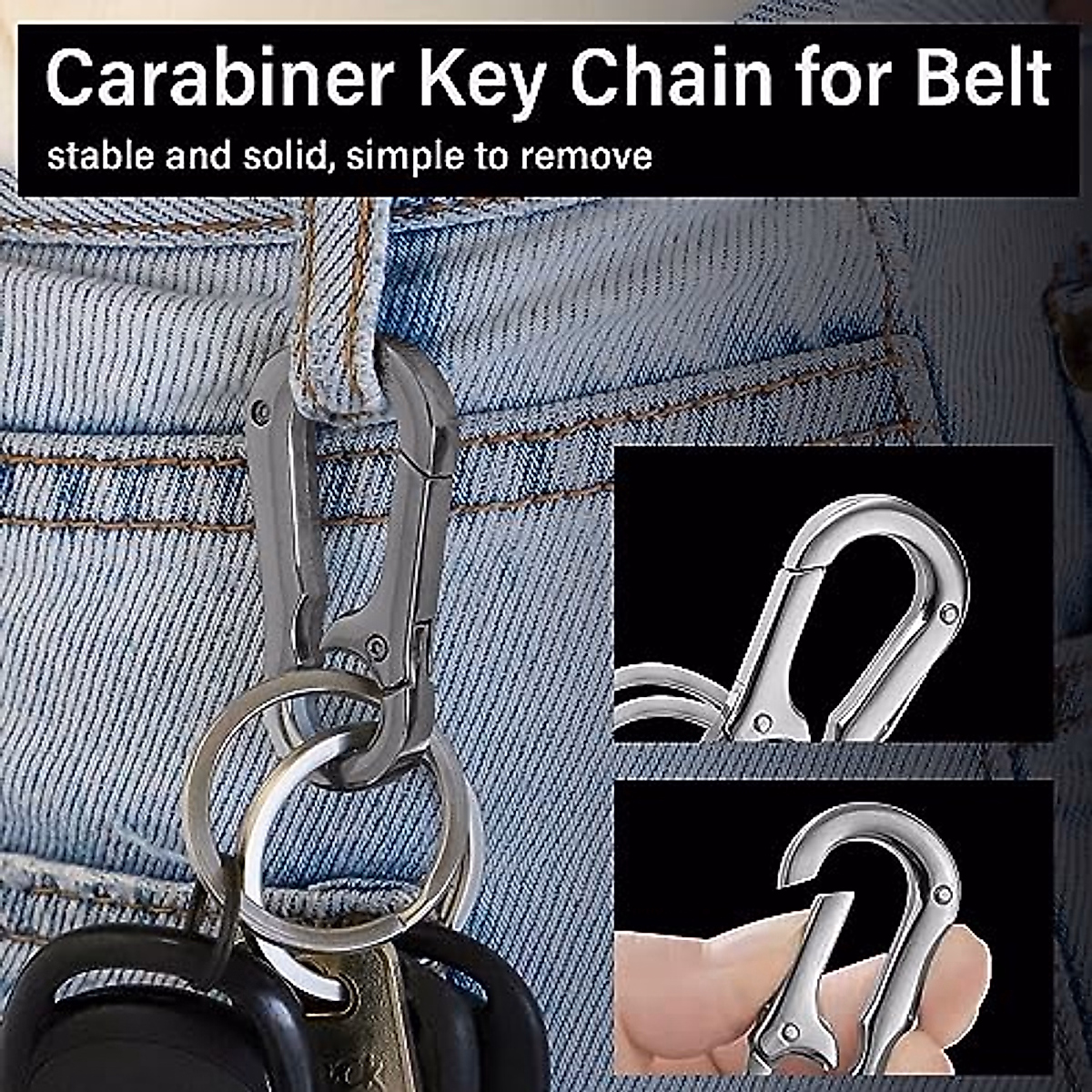 Anewsun Keychain 3 Pieces Metal Car Fob Key Chain Holder Clip, Carabiner Key Chain Ring Holder for Belt, Quick Release Keychain Clip for Men & Women, Gunmetal…