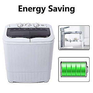 Kcelarec Twin Tub Mini Portable Clothes Washing Machine with Timer Control, 14.3lbs Capacity, Compact Washer(7.7lbs) and Spin Dryer Combo (6.6lbs) Semi-Automatic, For Apartment, Dorm, RV-Camping