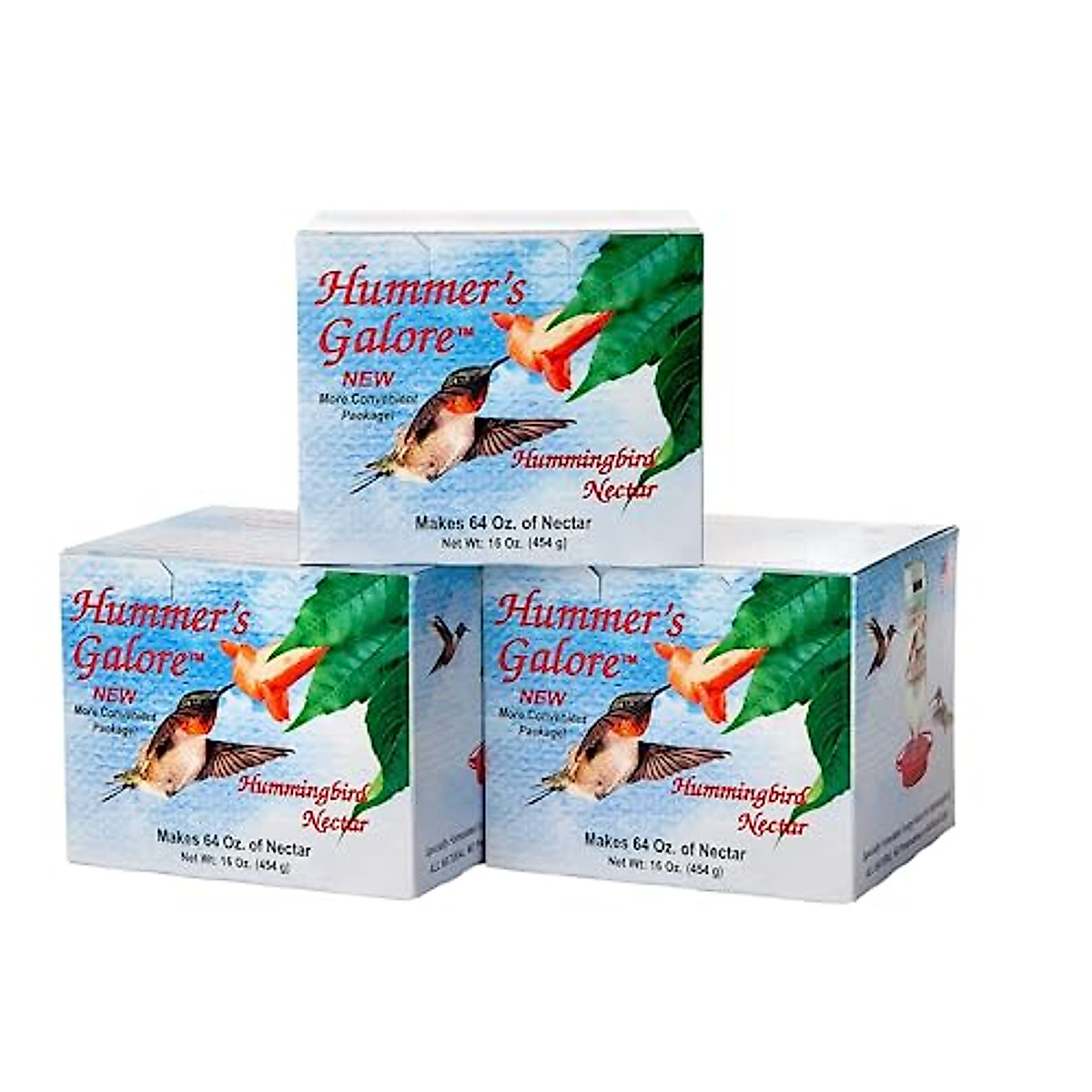 Hummer's Galore Hummingbird Food - Ready-to-Mix Hummingbird Nectar, All-Natural Nectar Collector Formula, 3-Pack Makes 192 oz, No Preservatives or Dyes