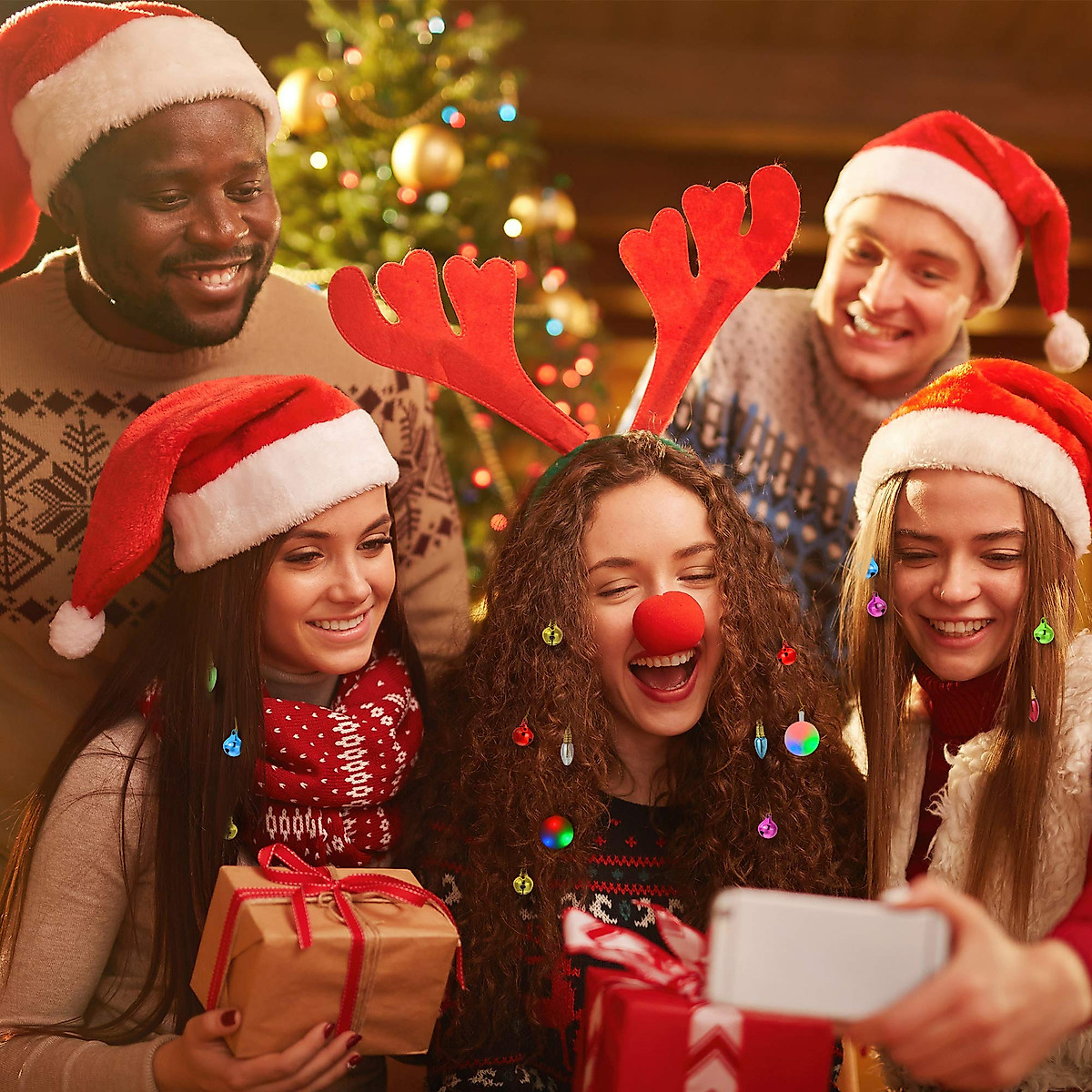 26 Pieces Light Up Beard Ornaments, 4 Pieces Beard Lights Beard Bauble Ornaments, 12 Pieces Sounding Bells,10 Pieces Colorful Water Drop Facial Hair Baubles, Christmas New Year Festival Gift