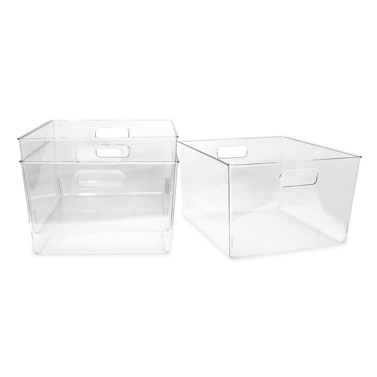 Isaac Jacobs 3-Pack XL Clear Storage Bins with Handles, Plastic Organizer for Office, Home, Kitchen, Pantry, Closet, Kids Room, Cube Shelf, Non-Slip Container Set (3-Pack, Extra-Large)