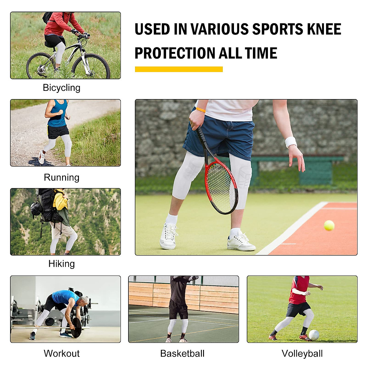 Blaward 2 Pack Men's Basketball Pants with Knee Pads 3/4 Capri Padded Compression Tights Leggings Sports Athletic Baselayer