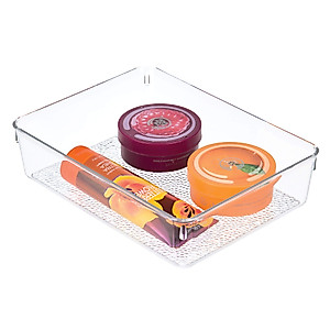 iDesign Rain Plastic Storage Organizer Bin, Container for Bathroom, Bedroom, Vanity, Kitchen Storage, 12" x 9" x 3", Clear,Clear