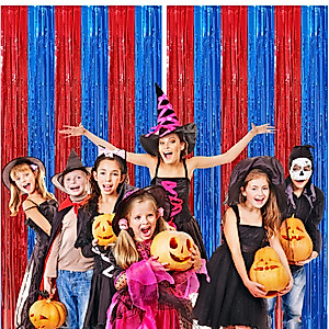2 Pack Red and Blue Foil Fringe Curtains Photo Booth Prop Tinsel Streamer Backdrops Birthday Party Supplies Bachelorette Bridal Wedding Baby Shower Graduation Party Decorations, 3.3 x 6.6 ft