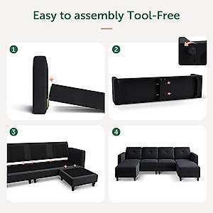 HONBAY Reversible Sectional Couches for Living Room, Sectional Couch U Shape, 4 Seat Sectional Sofa with Chaise, Dark