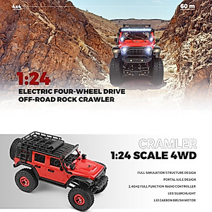 HTLNUZD 1/24 RC Truck 2428 4WD Electric RC Rock Crawler with LED Light 130 Carbon Brush Motor 3KM/H All Terrain Off Road Racing Car for Christmas,Festival Gift