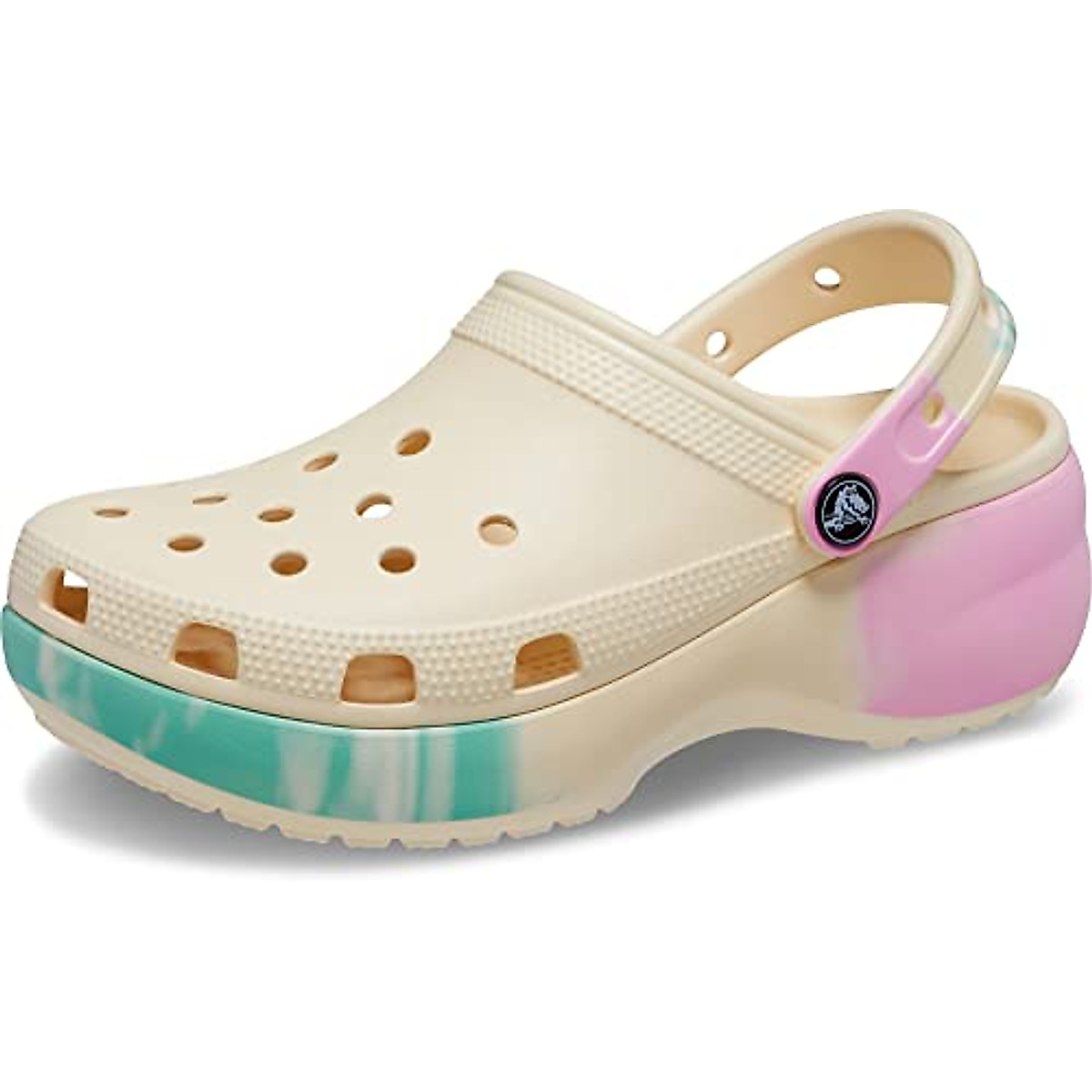 Crocs Women's Classic Graphic Platform Clogs, Platform Shoes, Vanilla/Multi, 8 Women