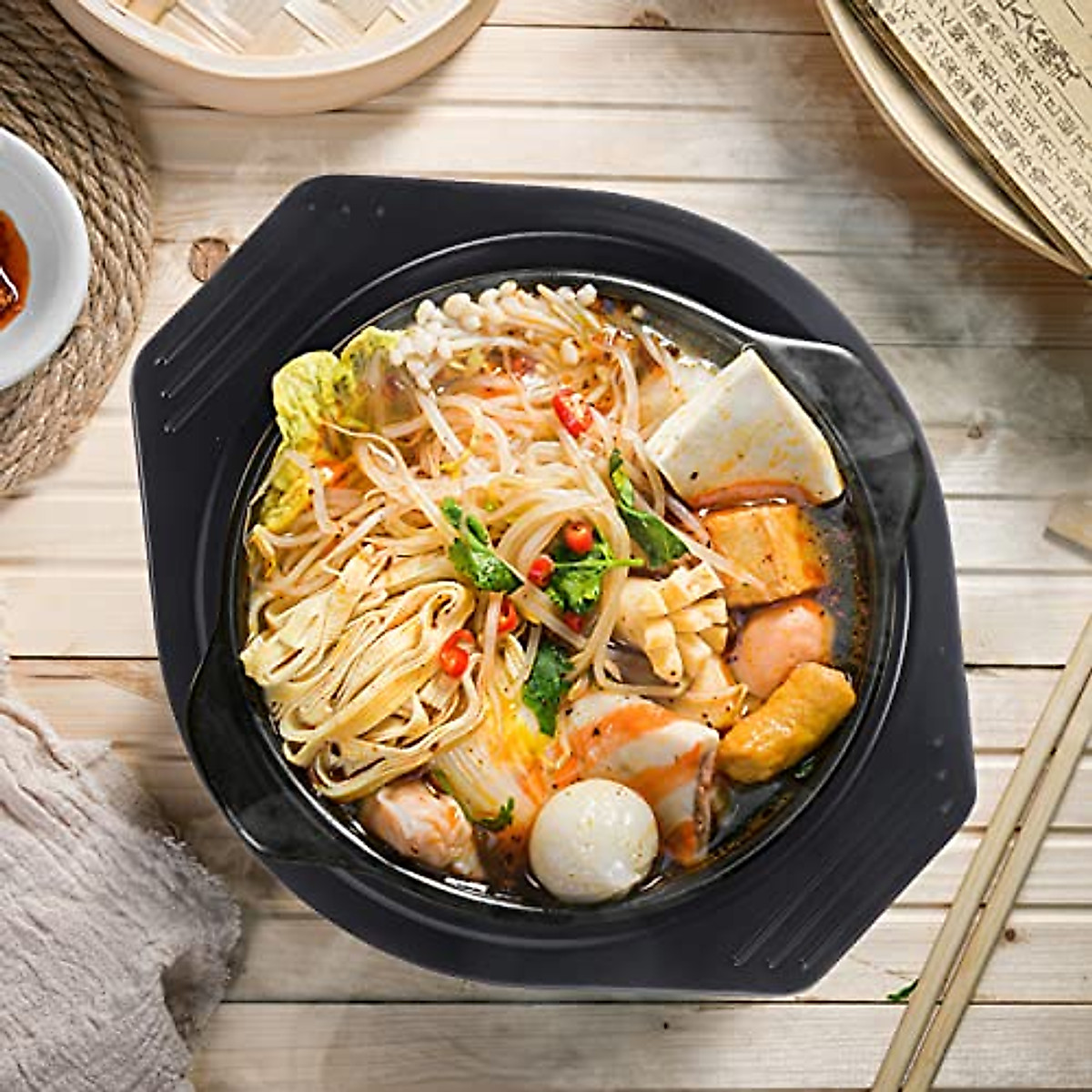 Home Decor Home Decoration 2Pcs Melamine Korean Cooking Stone Bowl Trivet Dolsot Ttukbaegi Stone Bowl Tray Hot Pot Mat for Bibimbap Korean Food and Soup 23.5X20X2.5CM Home Decor Plastic Tray