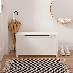 Mancofy Kids Wooden Toy Box Storage, Wooden Toy Chest/Bench for Girls Boys, Wooden Storage Organizer with Safety Hinged Lid for Ages 3+, Children's Furniture (White)