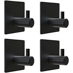 SAYONEYES Adhesive Towel Hooks for Hanging – Matte Black SUS304 Stainless Steel Waterproof Wall Hooks with Strong Adhesive Tapes – 3M Hooks for Bathroom, Bedroom, Kitchen – 4 Pack