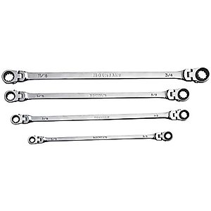 Mountain RF7 SAE Reversible Double Raised Box Ratcheting Wrench Set, Universal Spline, 90 Tooth Design, 180 Degree Rotating Head, Sizes 5/16", 3/8", 7/16", 1/2", 9/16" 5/8", 11/16", 3/4", 4-Piece